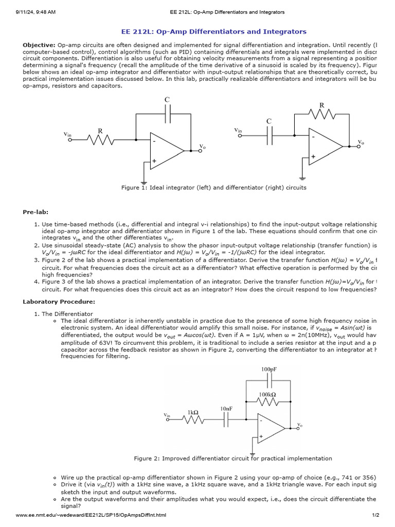 Op-Amp Differentiators and Integrators | PDF