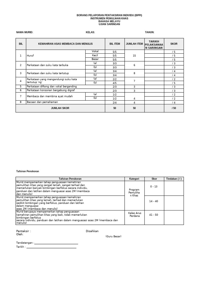 Borang Pelaporan dan Pentaksiran Individu BM | PDF