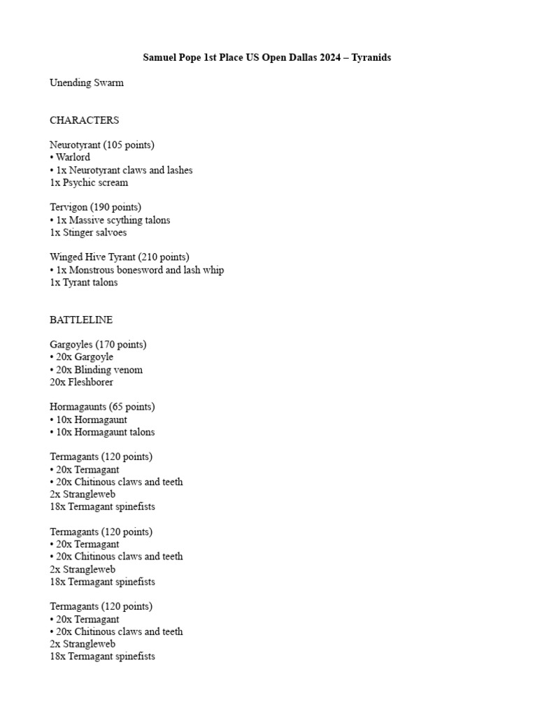 Samuel-Pope-1st-Place-US-Open-Dallas-2024-–-Tyranids | PDF