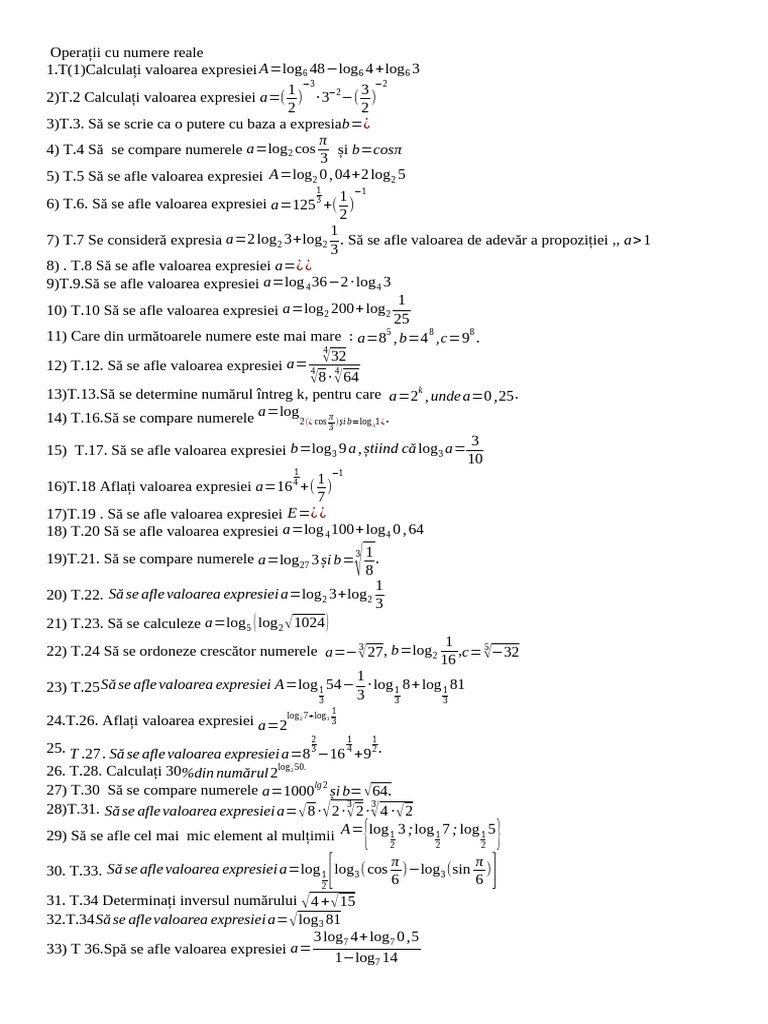 Operații Cu Numere Reale | PDF