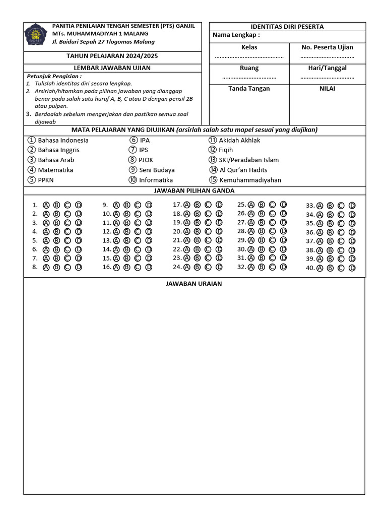 LJK PTS Ganjil 2024 - 2025 | PDF