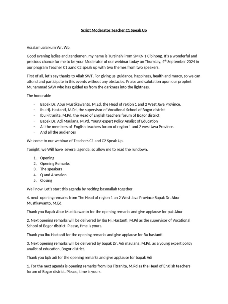 Script Moderator Teacher C1 Speak Up Edited2 | PDF