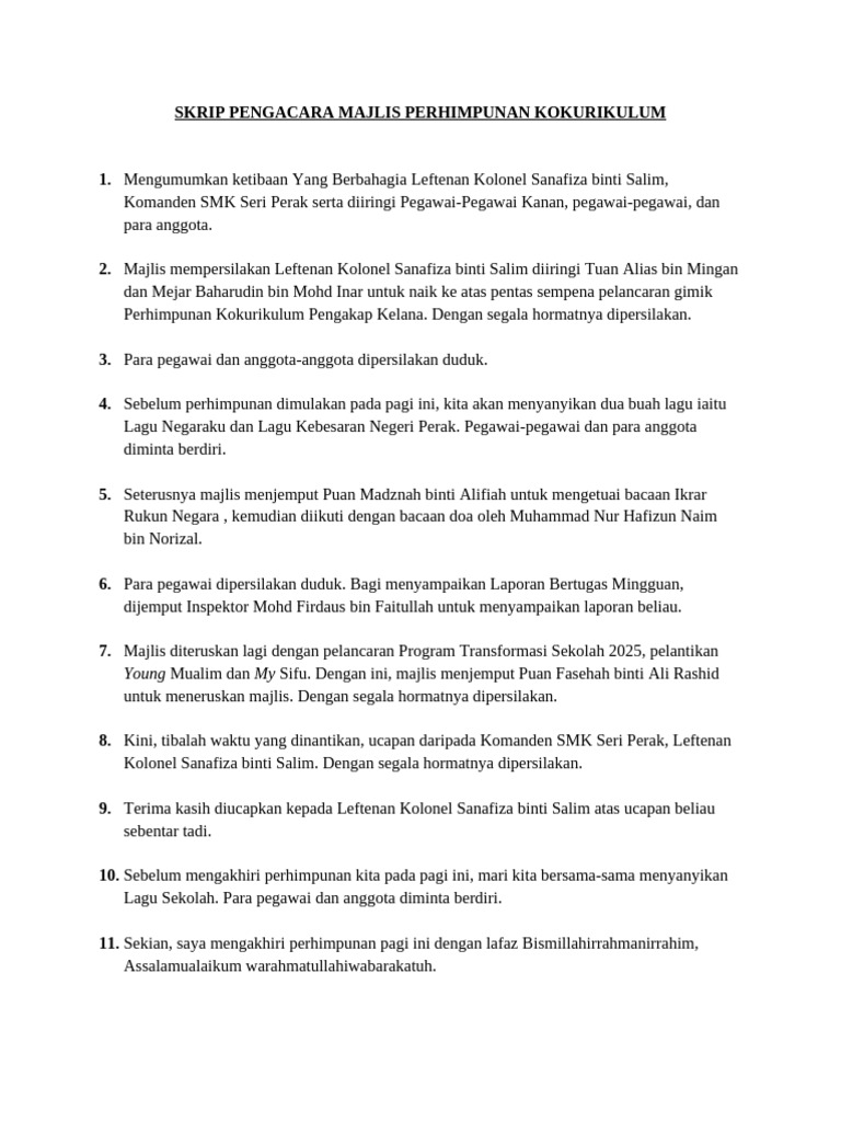 Skrip Pengacara Majlis | PDF