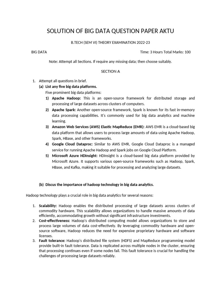 Solution of Big Data Question Paper Aktu | PDF