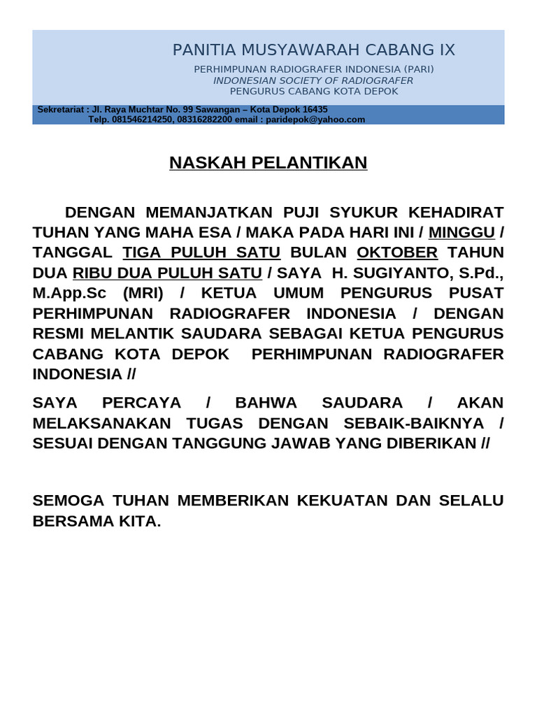 Naskah Pelantikan | PDF
