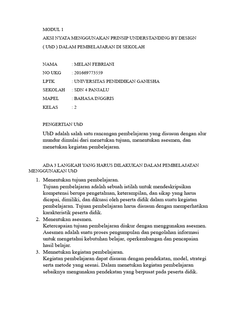 Modul 1 Aksi Nyata Menggunakan Understanding by Design | PDF