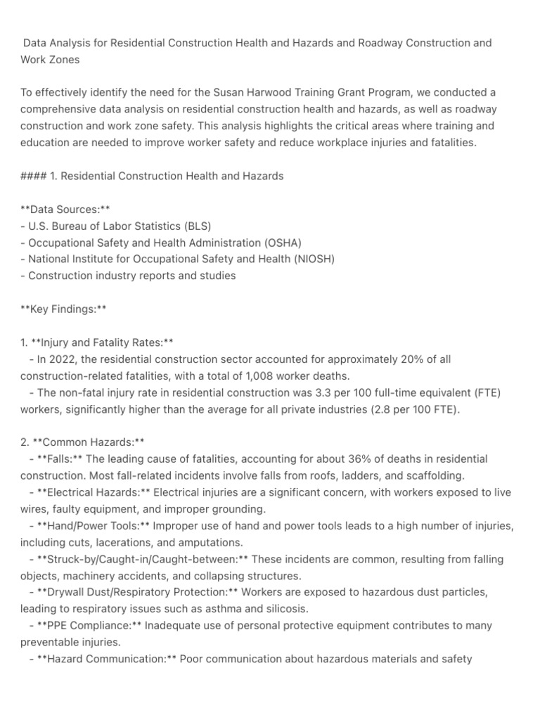 Data Analysis For Residential Construction Health and Hazards and | PDF ...