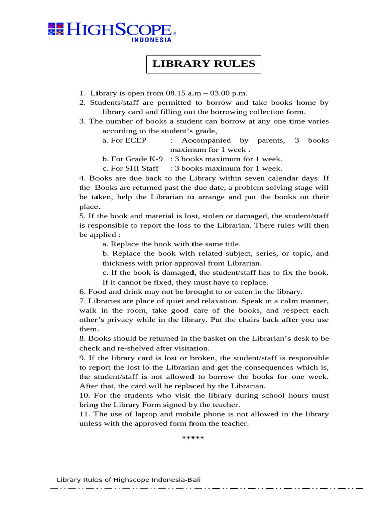 Library Rules | PDF