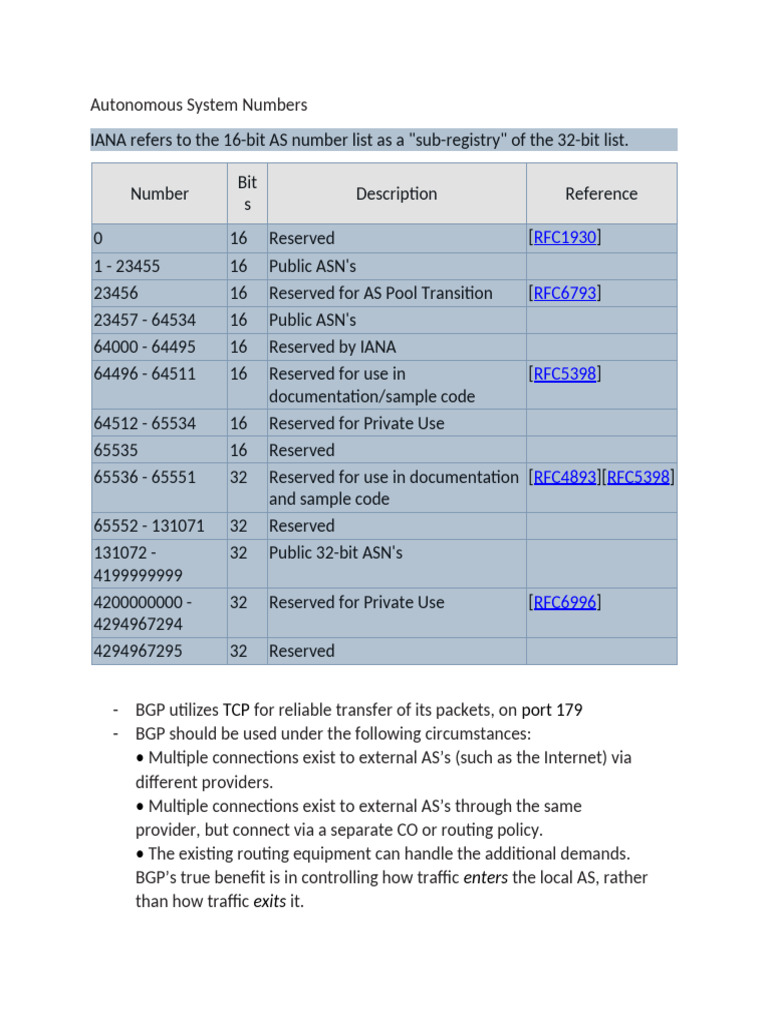 RFC1930 RFC6793: - TCP Port 179 | PDF