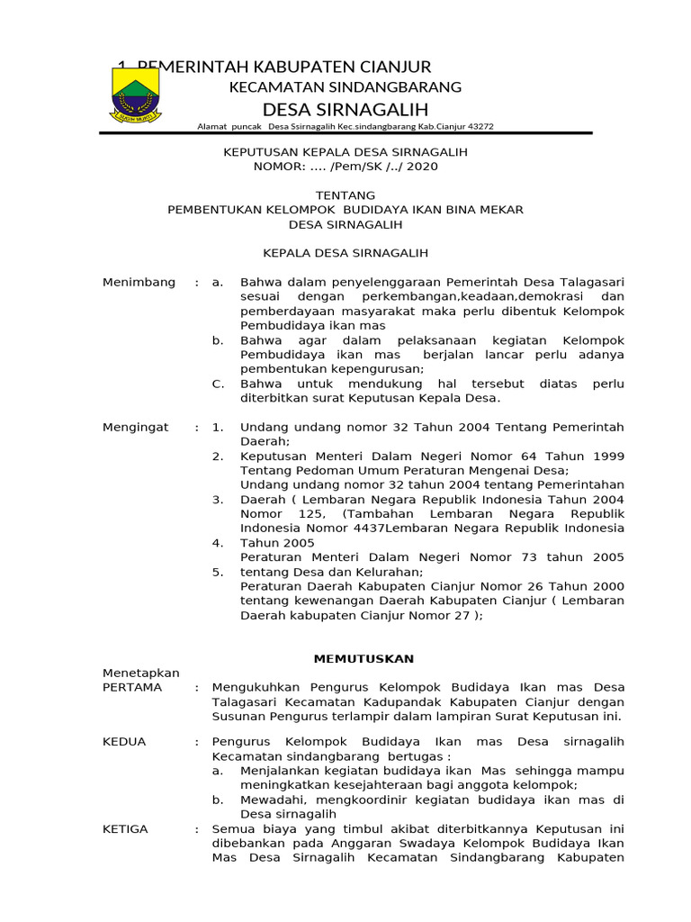 Contoh SK Desa Pokdakan | PDF | Indonesia | Cooking, Food & Wine