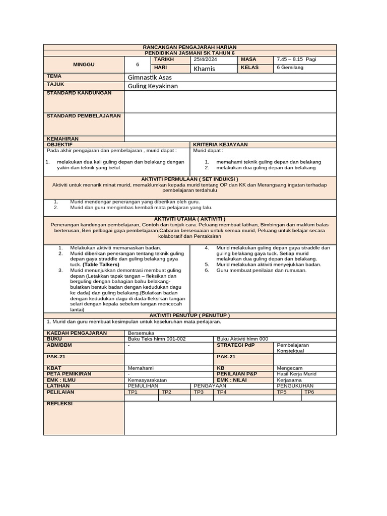 Minggu 6 Pendidikan Jasmani Sk Tahun 6 2022 By Cikgu Gorgeous Pdf