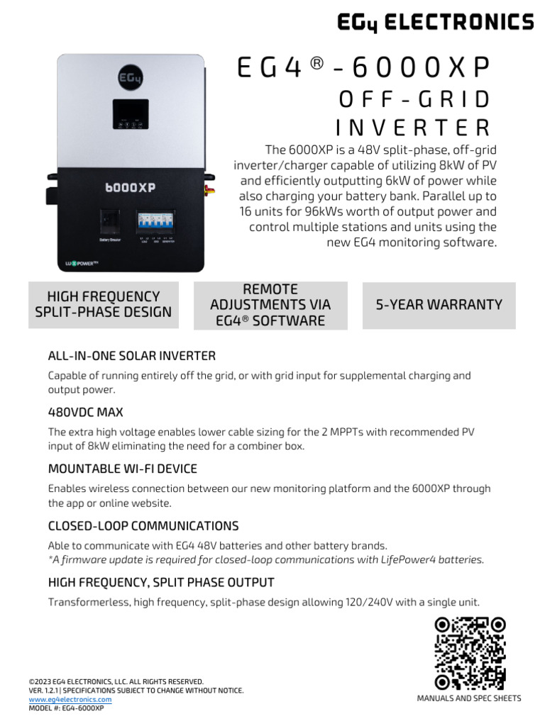 EG4 6000XP Inverter Spec Sheet | PDF