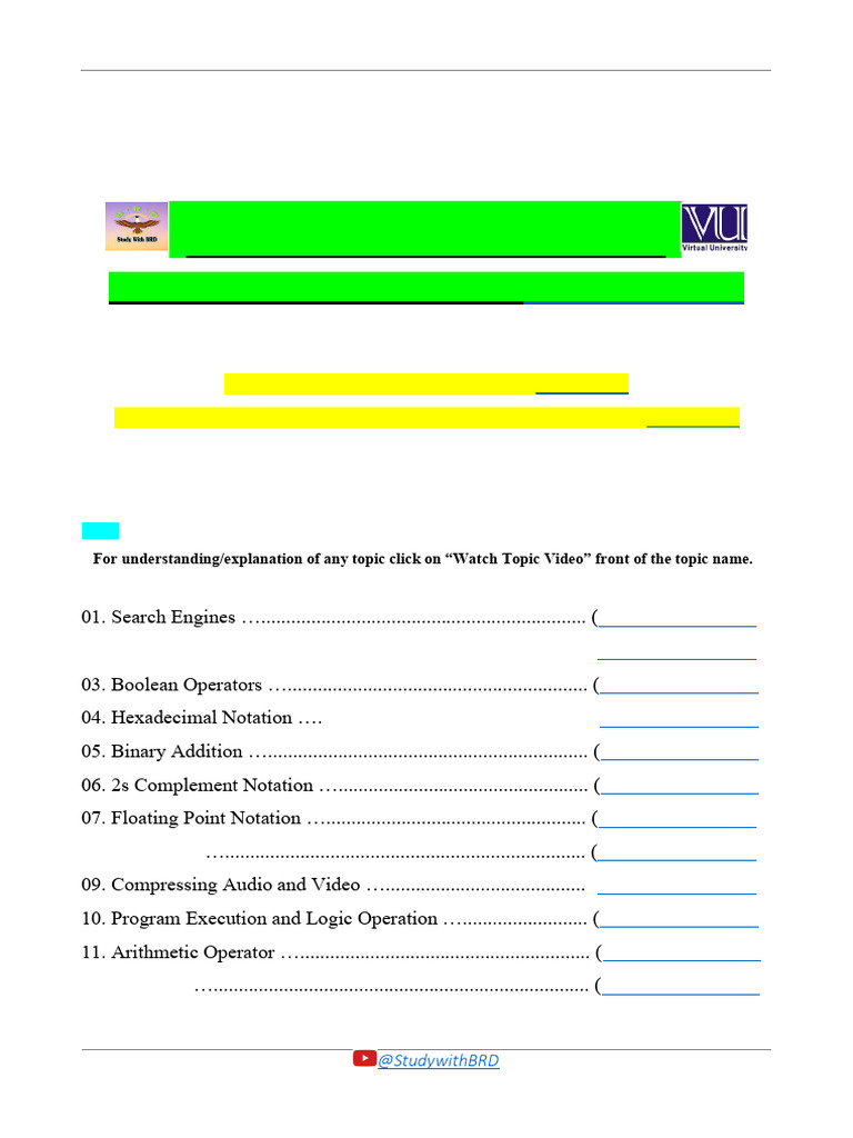 CS101 Important Topics For Midterm | PDF