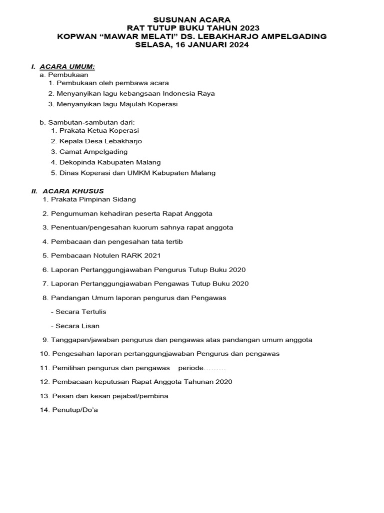 Susunan Acara Kopwan | PDF