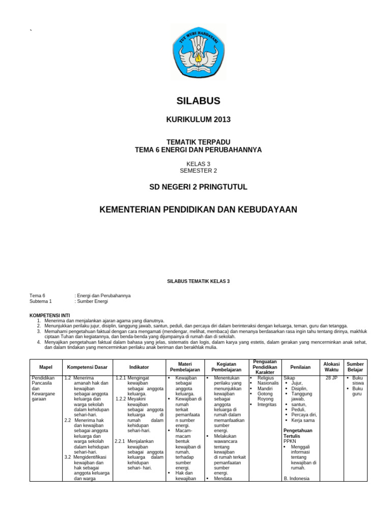 Silabus Tema 6 Ok | PDF