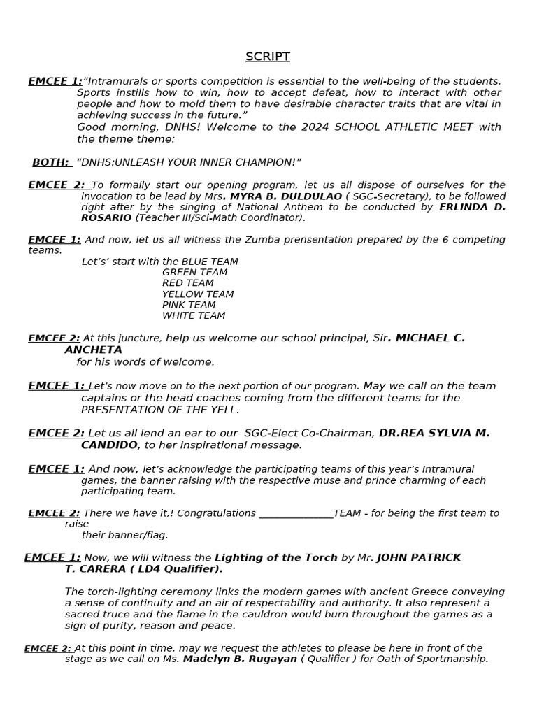 Script For Intrams | PDF