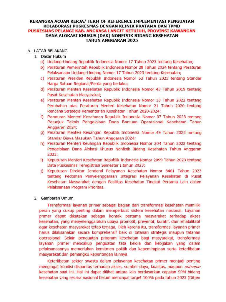Ed - TEMPLATE TOR DAK NF - PUSKESMAS - PENGUATAN KOLABORASI PUSKESMAS DENGAN KLINIK PRATAMA ...
