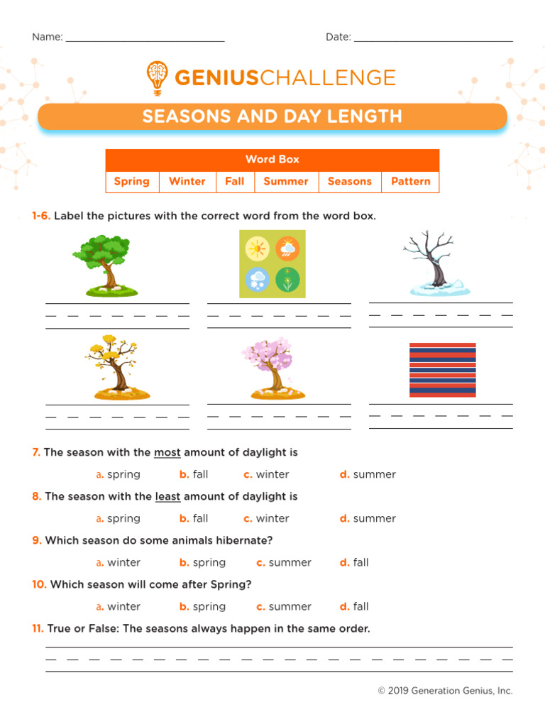 Four Seasons and Day Length Worksheet GG | PDF