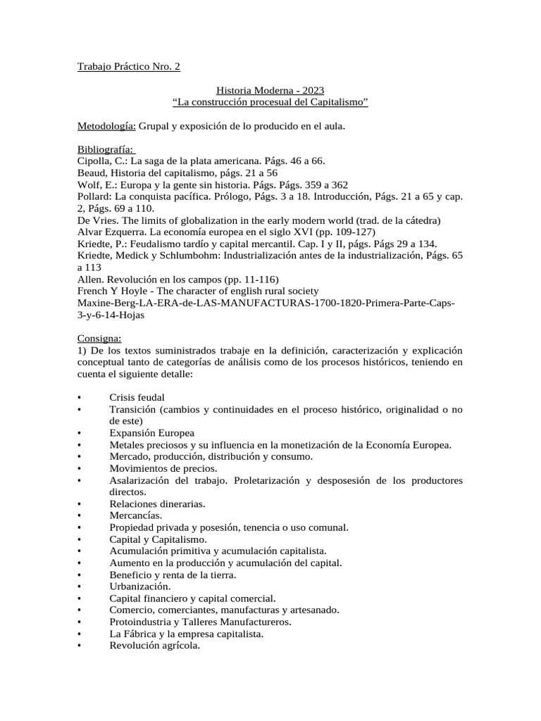 Trabajo Práctico Nro. 2 - Historia Moderna 2023. | PDF