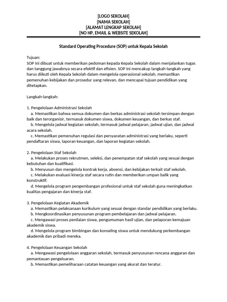 Sop Untuk Kepala Sekolah1 | PDF