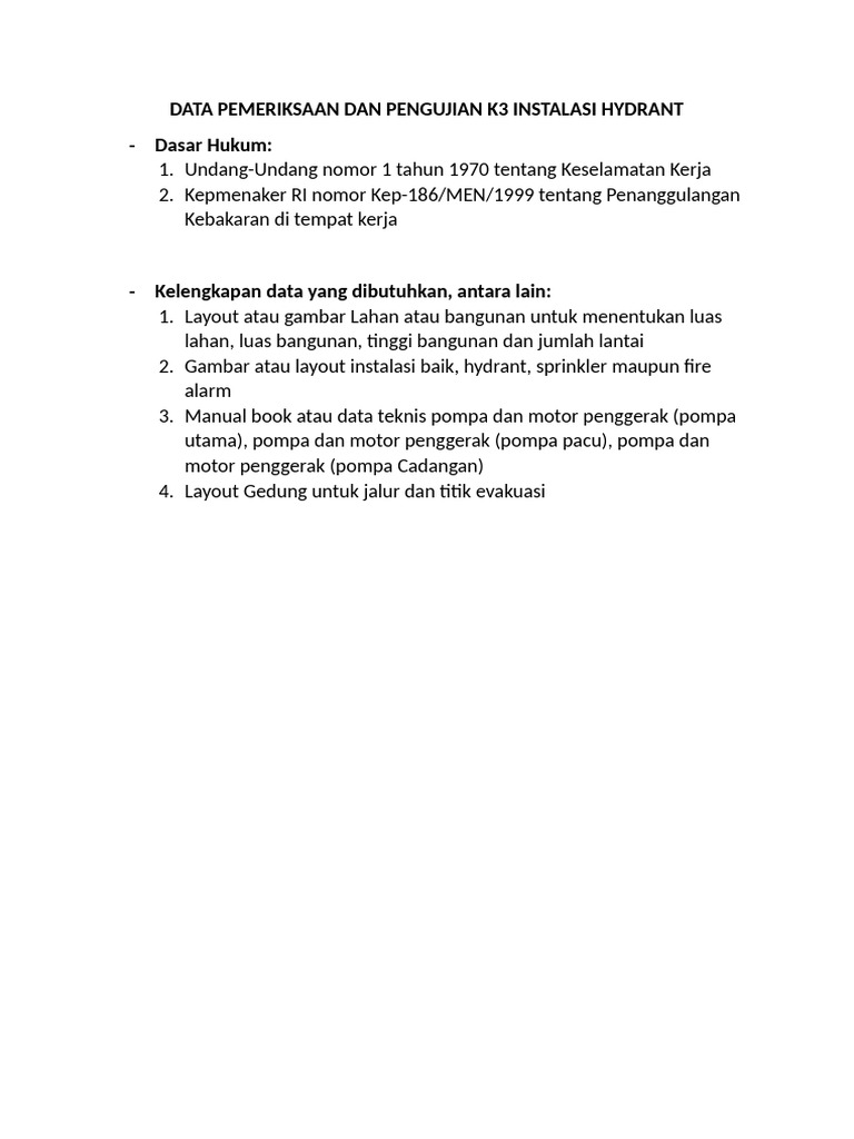 Data Pemeriksaan Dan Pengujian Instalasi Hydrant | PDF