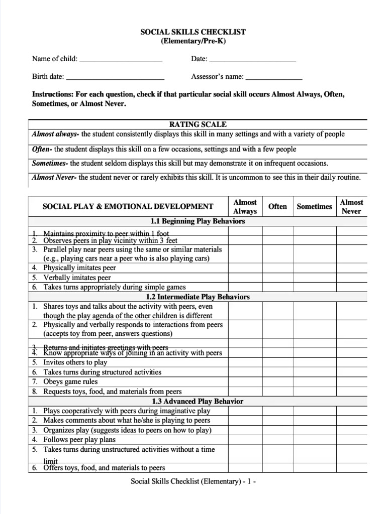 PDF Social Skills Checklist Elementary Compress | PDF