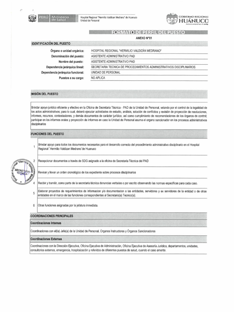 Asistente Administrativo - Unidad de Personal Pad | PDF
