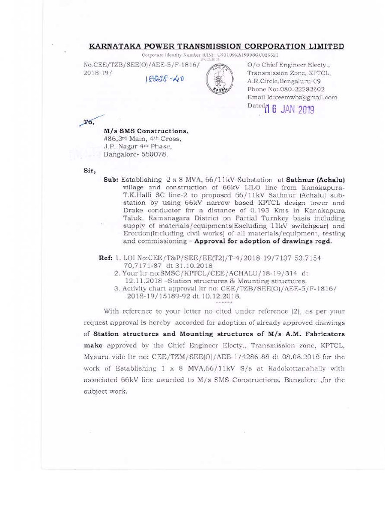 KPTCL Previously Approved Drawings | PDF