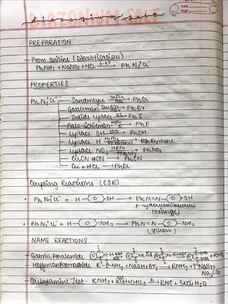 DIAZONIUM SALTS NCERT Based Short and Concise Notes For Revision ...