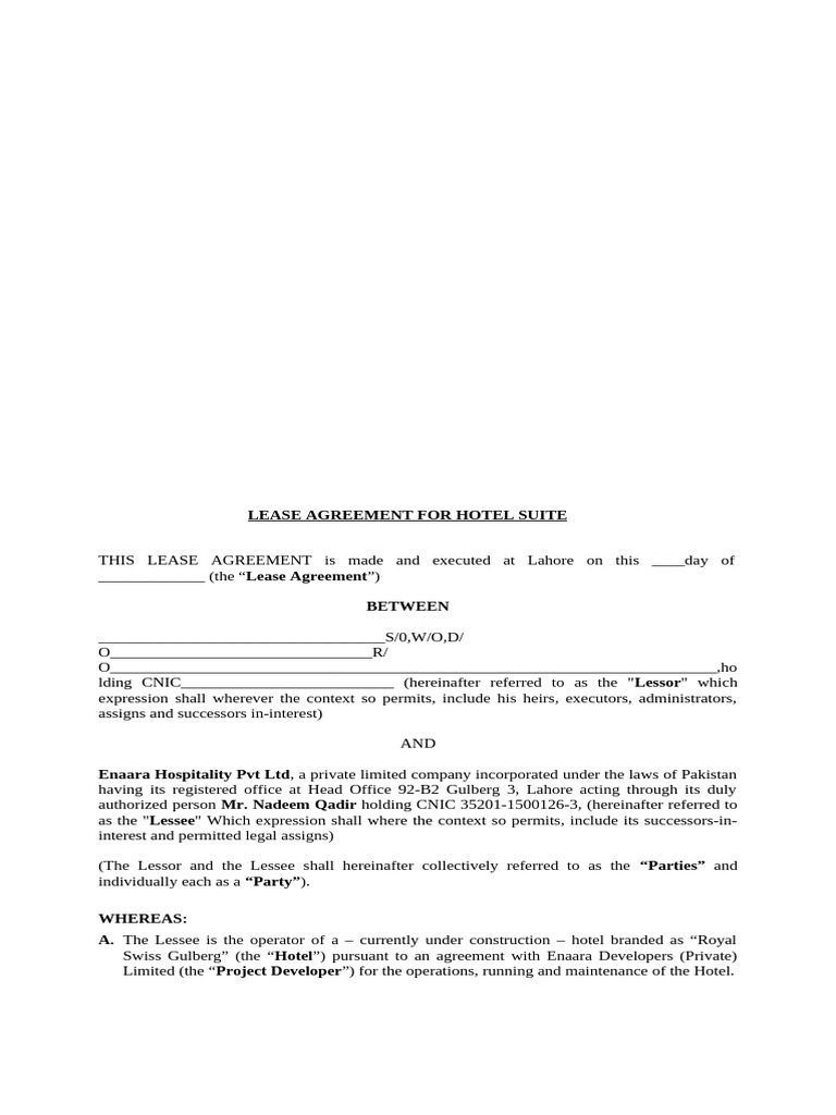 Hotel Suite - Lease Agreement-Rent Agreement-Enaara Hospitality | PDF ...