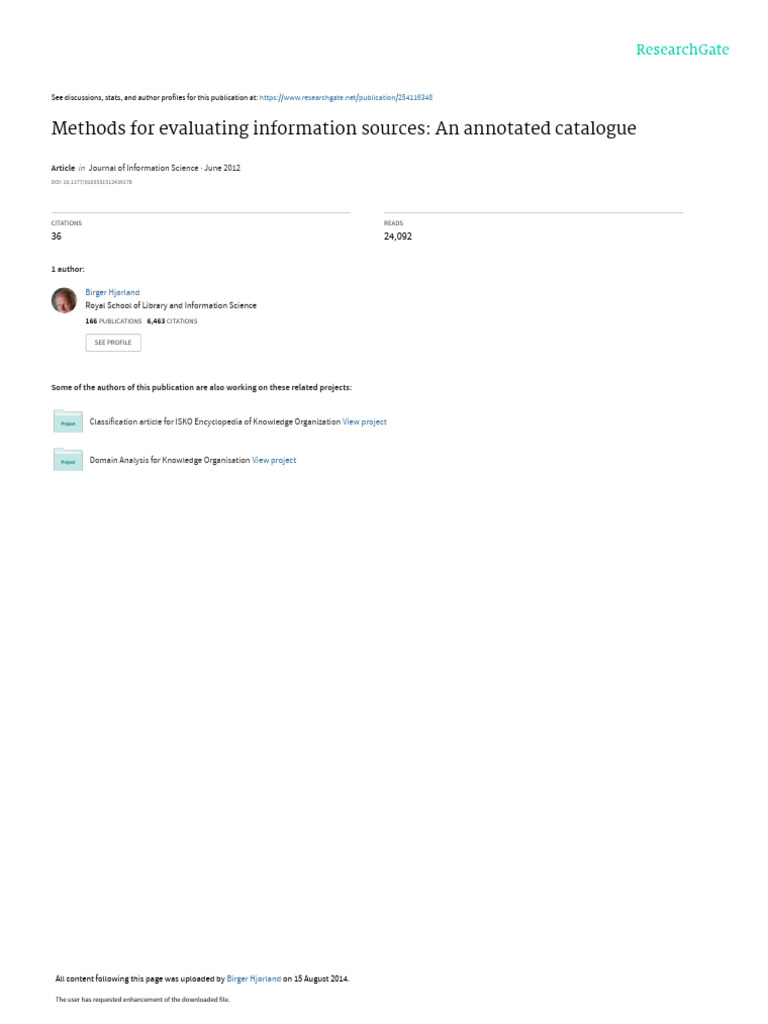Methods For Evaluating Information Sources An Anno | PDF