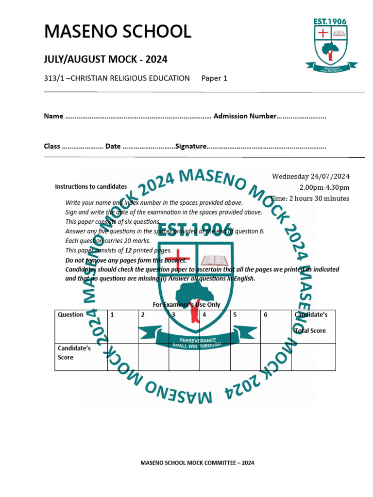 Cre Paper 1 Mock 2024 | PDF