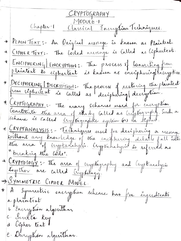Cryptography Module 1 Notes | PDF