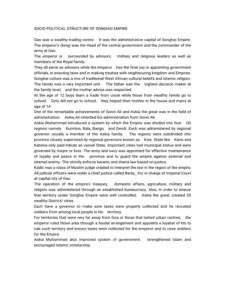 4109 - 4109 - Socio Political Structure of Songhai Empire | PDF