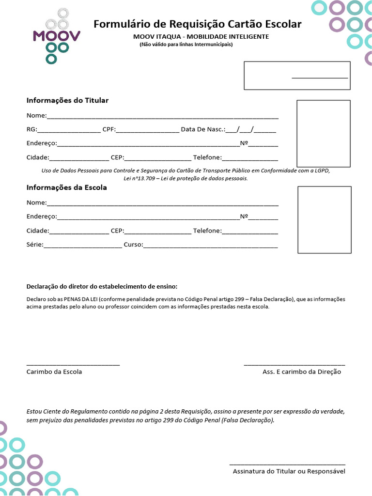 Formulario Escolhar Moov | PDF