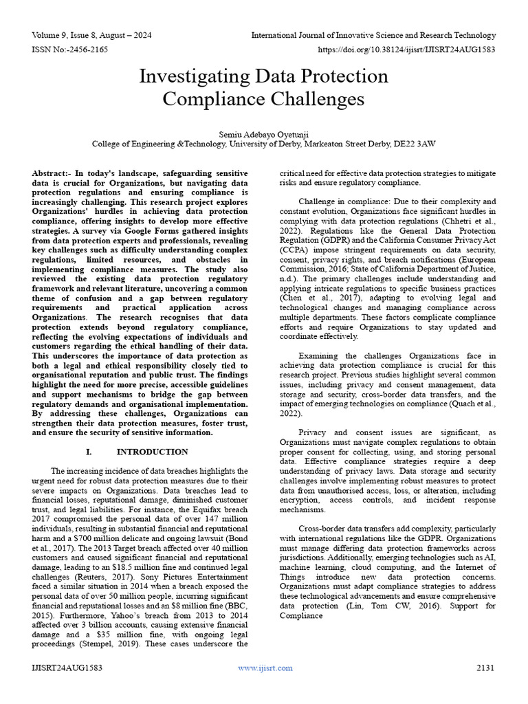 Investigating Data Protection Compliance Challenges | PDF | Regulatory ...