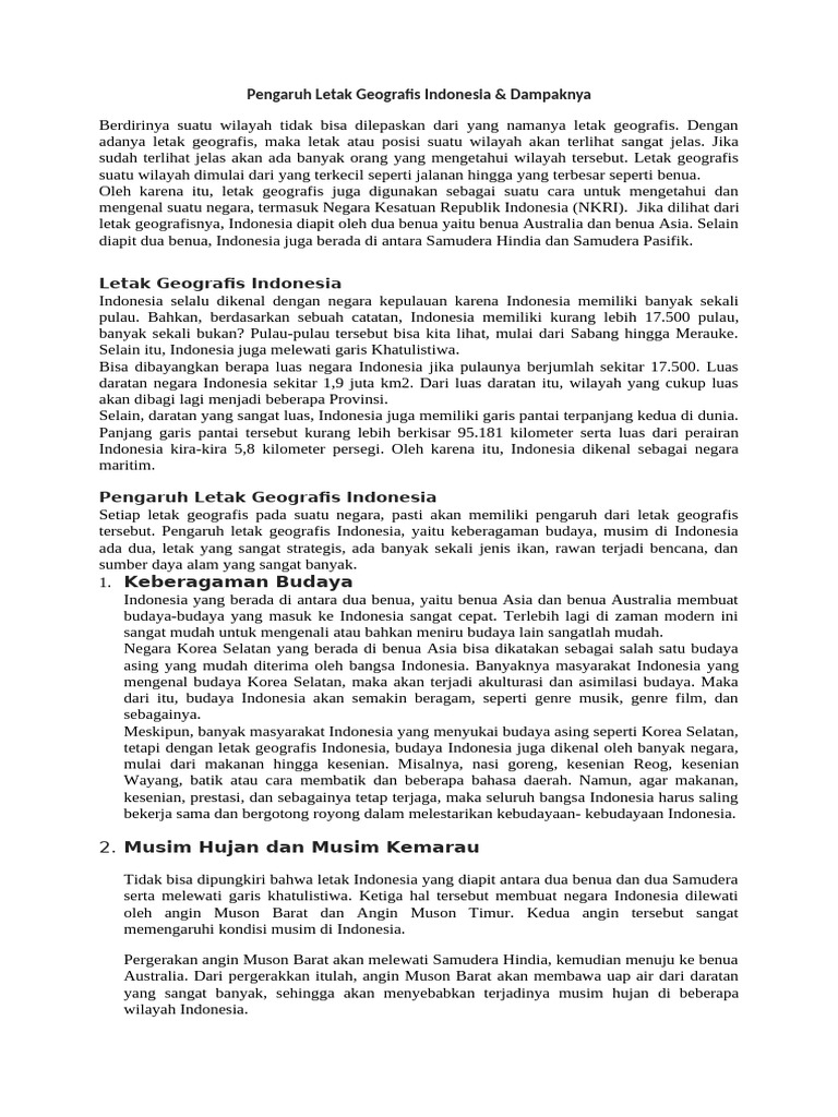 Pengaruh Letak Geografis Indonesia | PDF | Ilmu Sosial