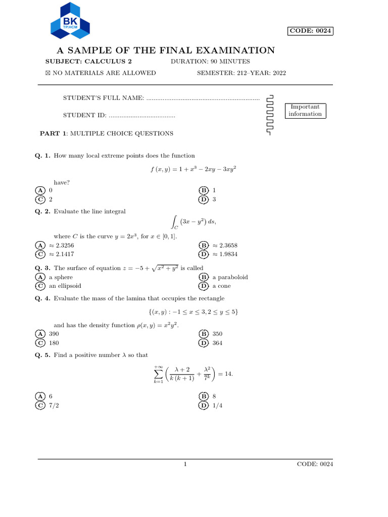 Calculus 2 Sample 2 3 Pdf 1633