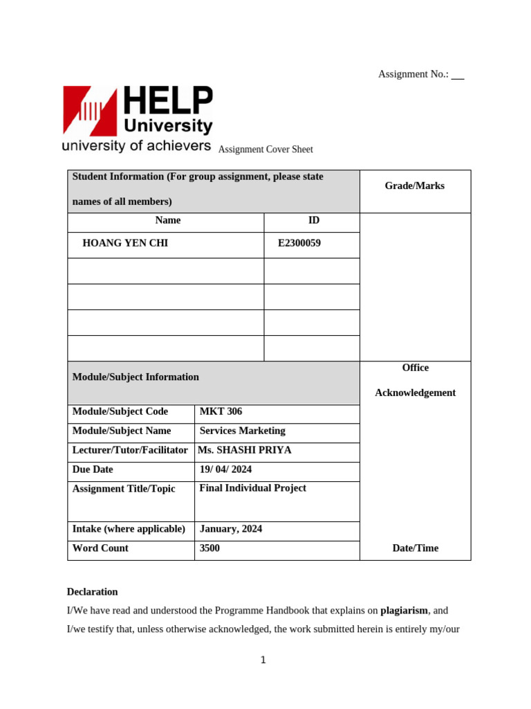 MKT 306 - Final Project - Hoang Yen Chi | PDF