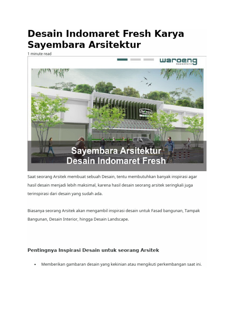 Desain Indomaret Fresh Karya Sayembara Arsitektur | PDF