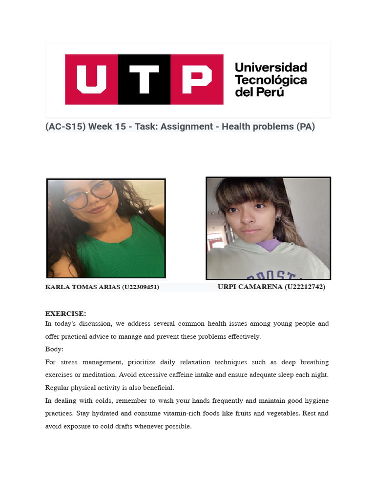 (AC-S15) Week 15 - Task_ Assignment - Health problems (PA) | PDF