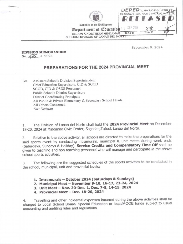 Preparations For The 2024 Provincial Meet | PDF