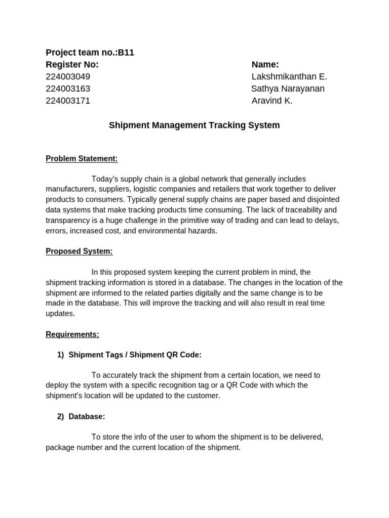 Shipment Management Tracking System | PDF