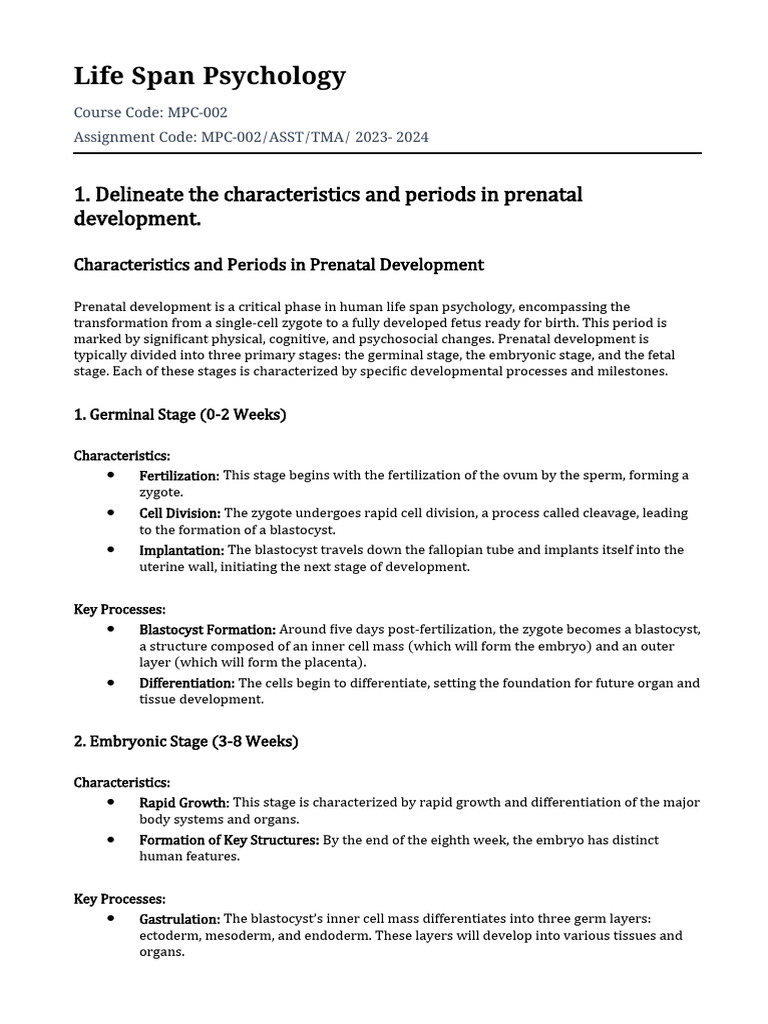 Life Span Psychology (Notes For IGNOU Students) - MAPC | PDF