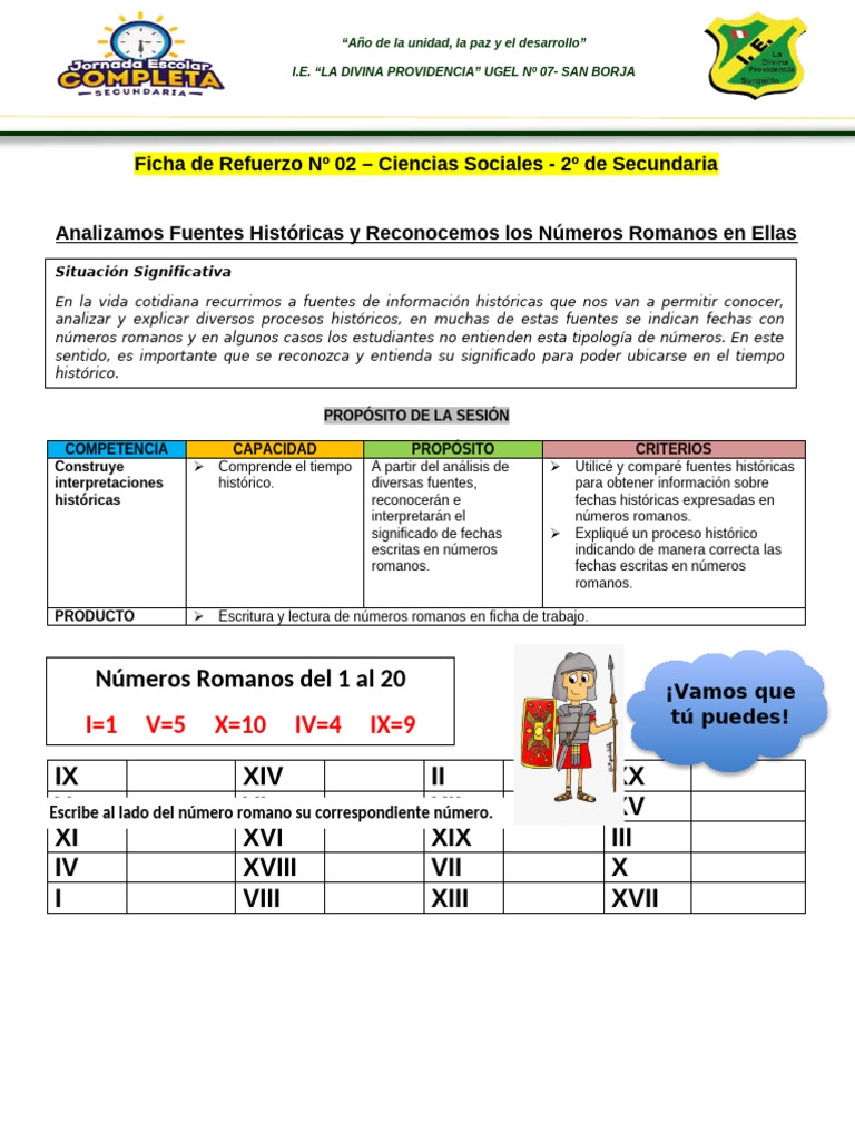 2do - 02 - Ficha de Refuerzo ECE - Números Romanos 2024 | PDF