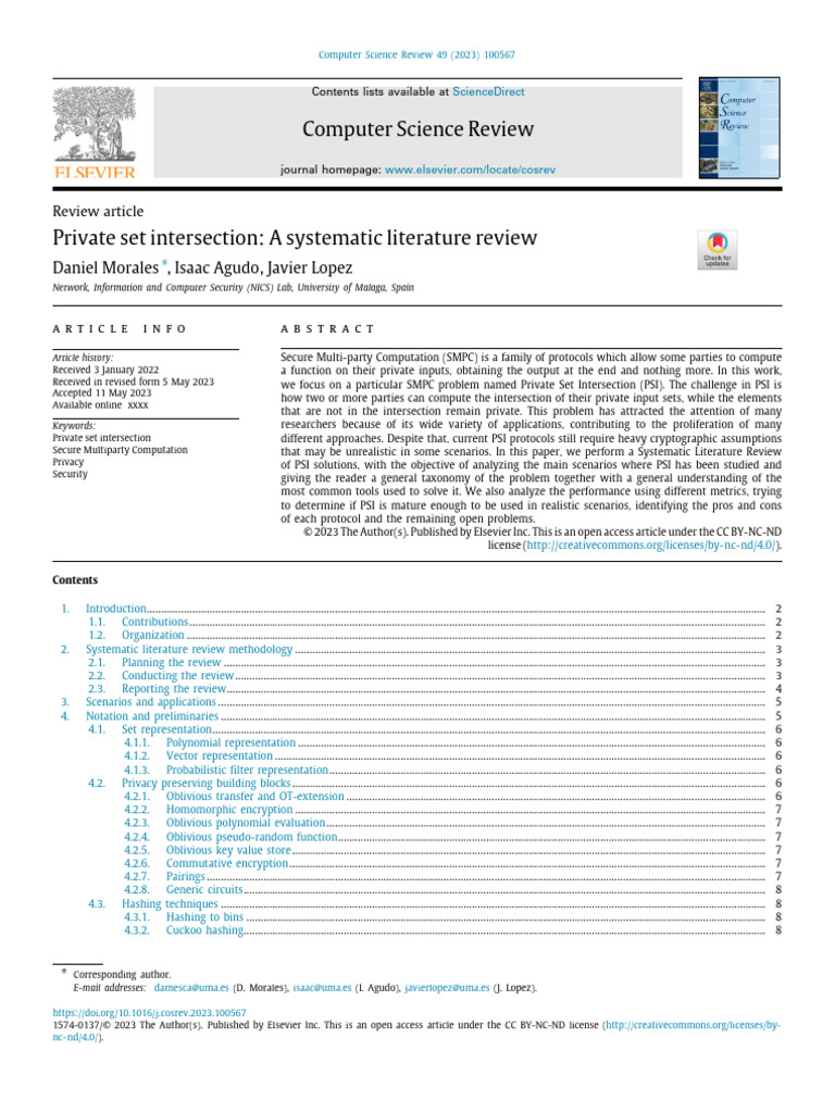 Private Set Intersection A Systematic Literature 2023 Computer Science ...