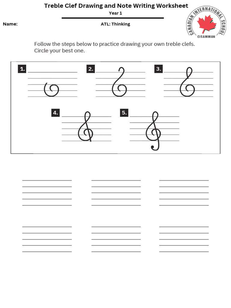 Title Treble Clef Drawing and Note Writing Worksheet | PDF