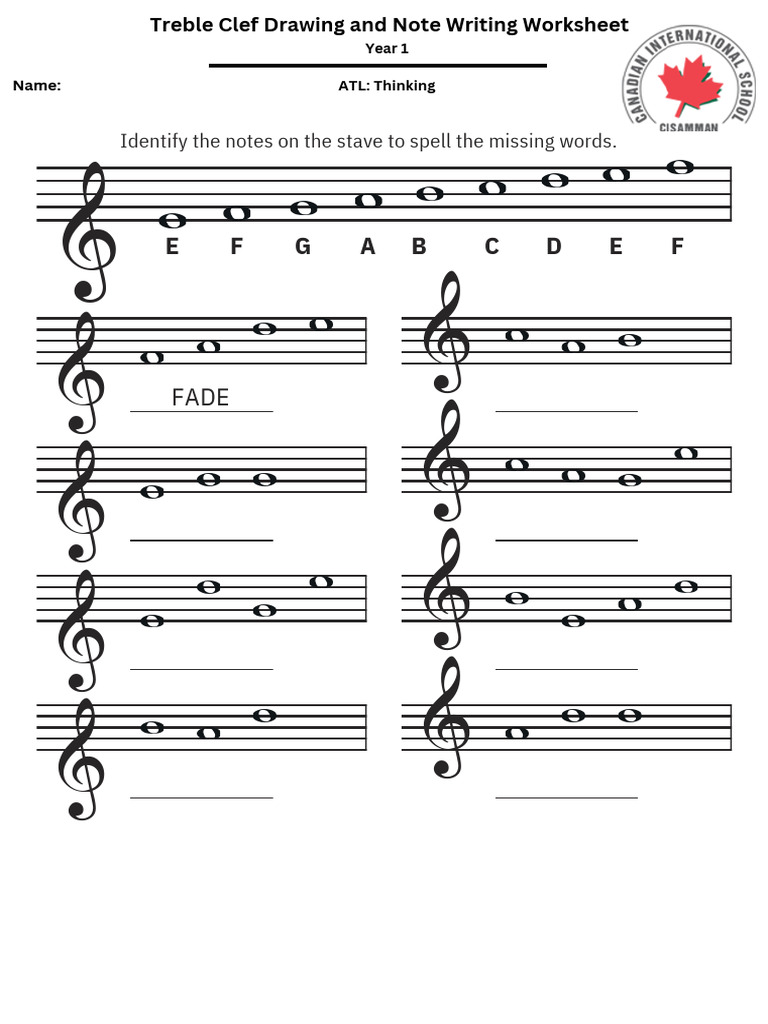 Title Treble Clef Drawing and Note Writing Worksheet (3) | PDF