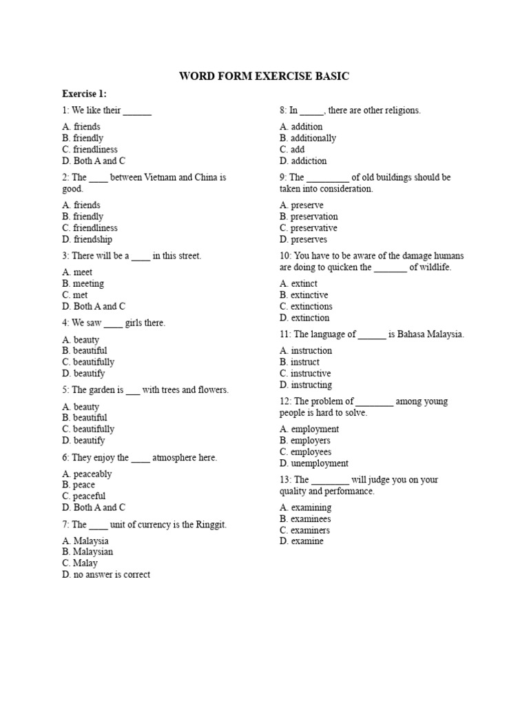 WORD-FORM-EXERCISE-BASIC | PDF