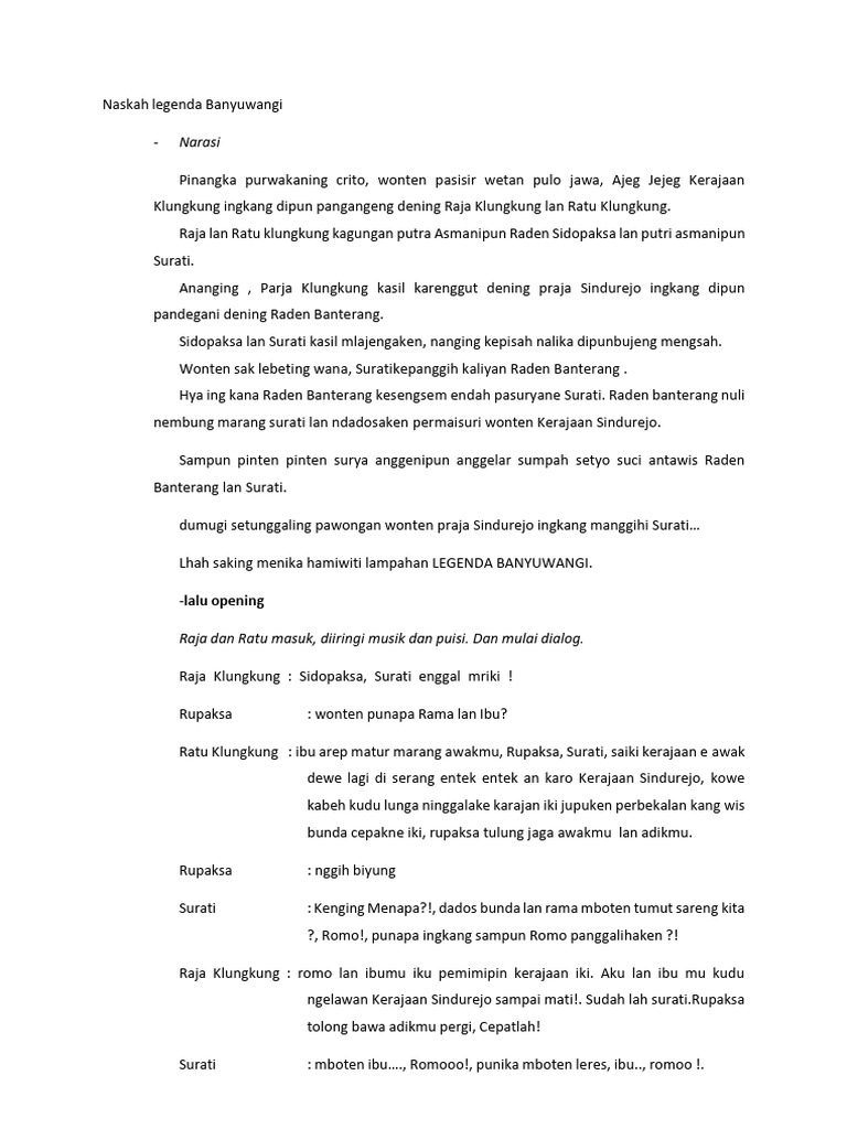 Naskah Legenda Banyuwangi B Jawa DONEE | PDF